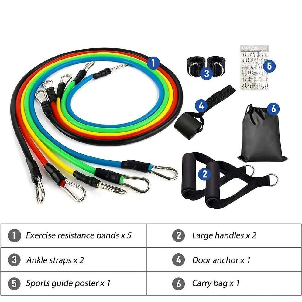 11 Piece Resistance Band Set | Exercise Band Set — Flamin' Fitness