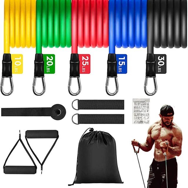 11 Piece Resistance Band Set | Exercise Band Set — Flamin' Fitness